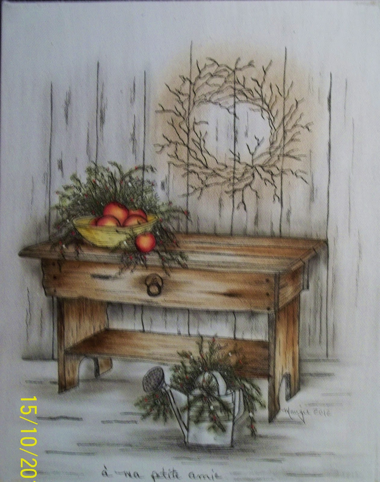 Joan's Pen & Ink with Oils, Coloured Pencils