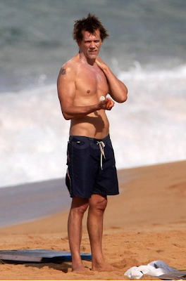 MEN'S JOURNAL AND GORGEOUS HUNK'S: Kevin Bacon Wearing The Dark Swim Trunks