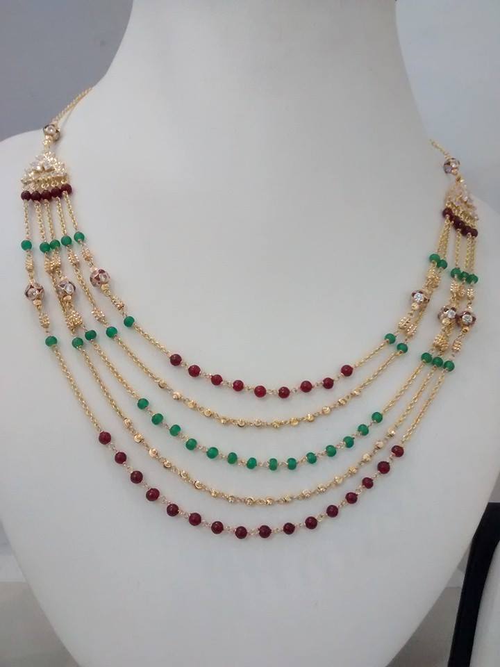 Ruby emrald beeds Step chains | SUDHAKAR GOLD WORKS