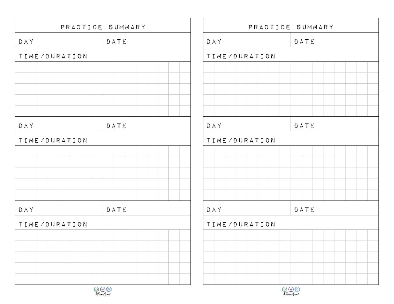 Daily Practice Trackers A5 and Half Letter | Printable Bullet Journal ...