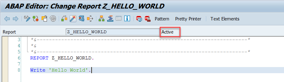 Programming for beginners: ABAP Editor : Hello World Program