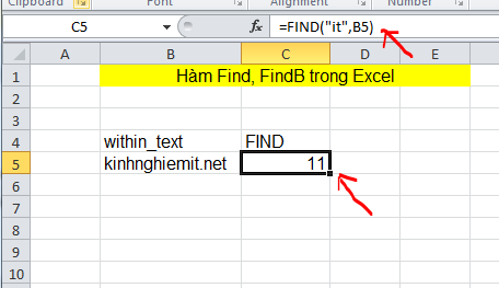 Cách sử dụng hàm FIND, FINDB trong excel