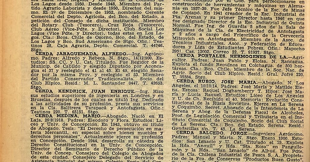 Diccionario Biográfico de Chile 9a Edición 1953: 258 CERDA CERDA