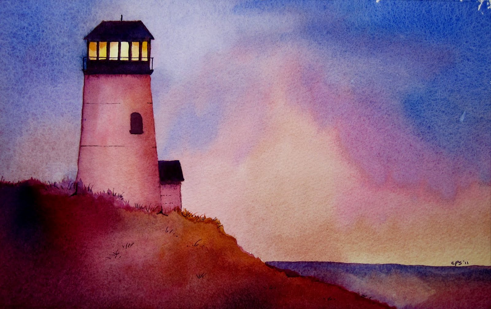Artistic Balance: Watercolor - Nobska Sunset - Cape Cod