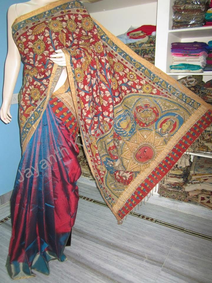 KALAMKARI - JAYANTH KALAMKARI DESIGNS: Half and half kalamkari saree