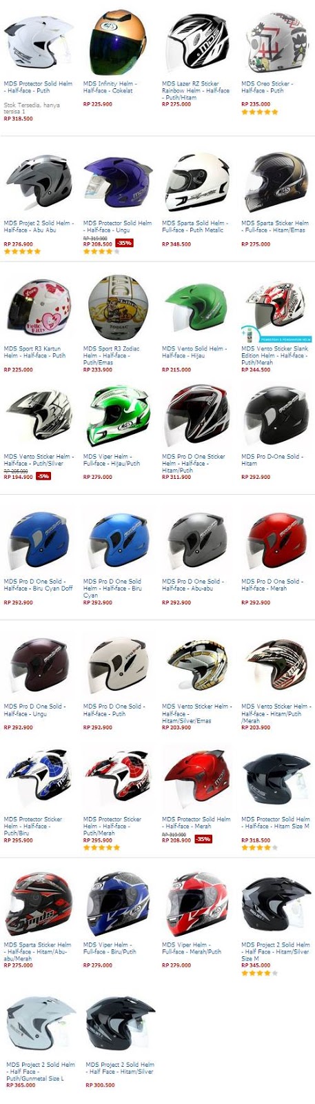 Daftar Harga Helm MDS Terbaru