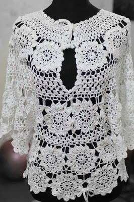 BLUZE CROSETATE ROMANIA: Bluza Crosetata Manual din Roson Iei Alba Model 11