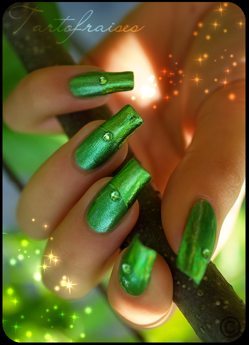 French Green Foil Nail Art
