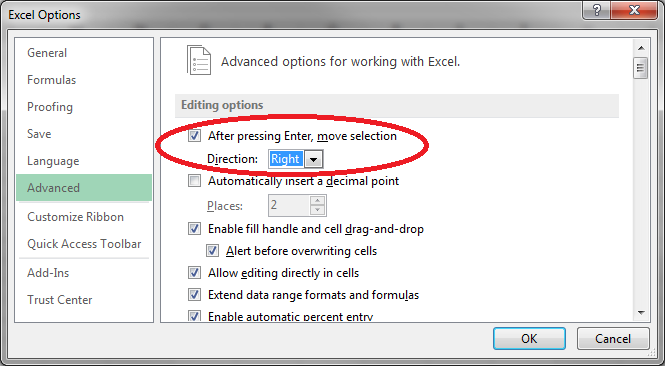 Digitalophile: How to change the selection direction in Excel 2013 when ...