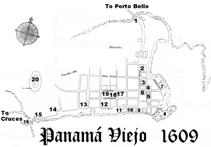Panama Tourism and Travel: Map: Old Panama sightseeing