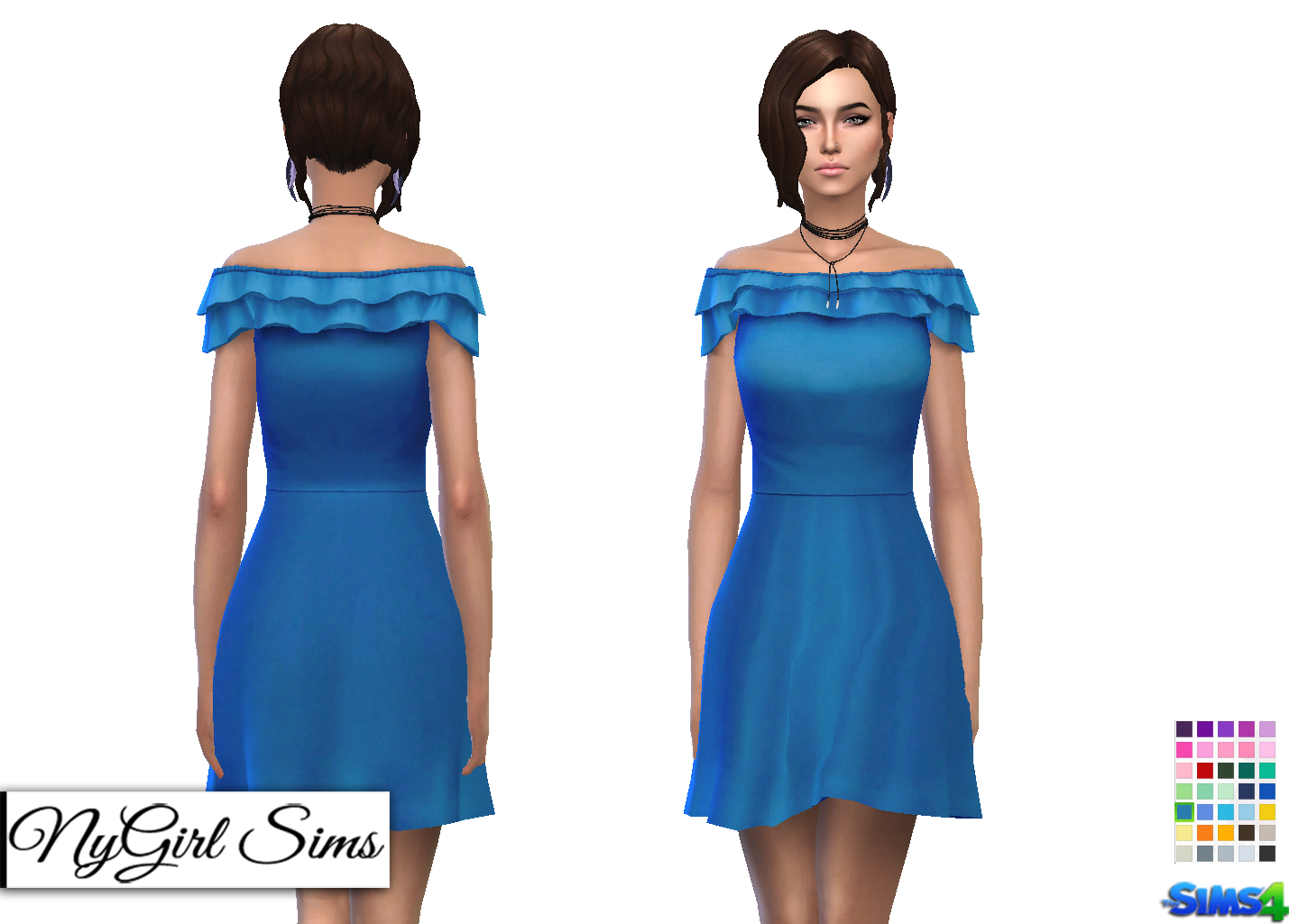 NyGirl Sims 4: Off Shoulder Ruffle Skater Dress