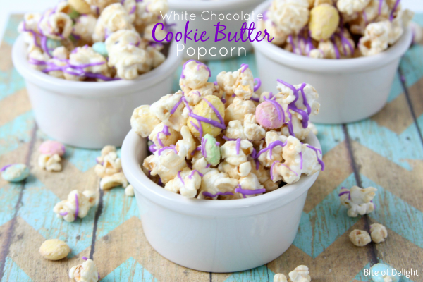 White Chocolate Cookie Butter Popcorn - Bite Of Delight