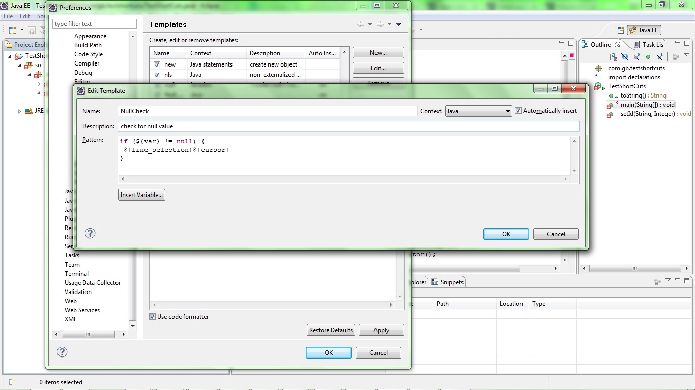 Adding Custom Templates In Eclipse For Faster Java Development