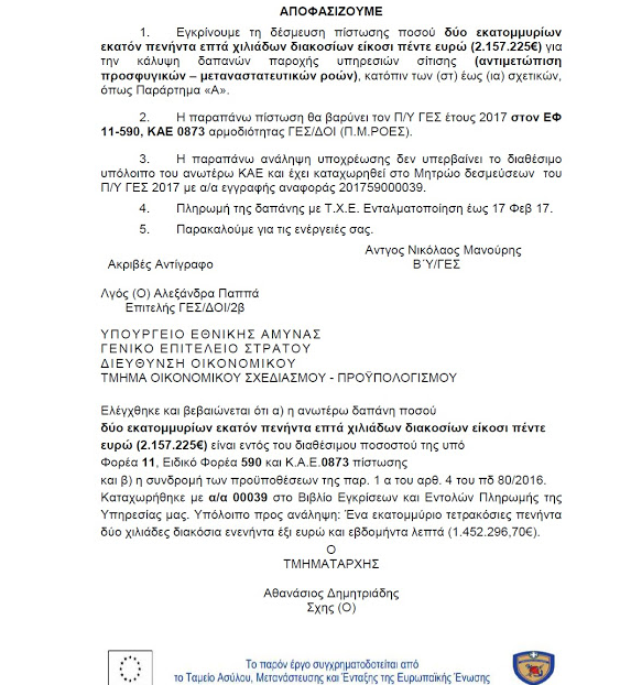 ΑΝΩ ΤΩΝ ...2.000.000 ΕΥΡΩ, ΘΑ "ΣΚΑΣΕΙ" ΤΟ ΓΕΝΙΚΟ ΕΠΙΤΕΛΕΙΟ ΣΤΡΑΤΟΥ, ΓΙΑ ...