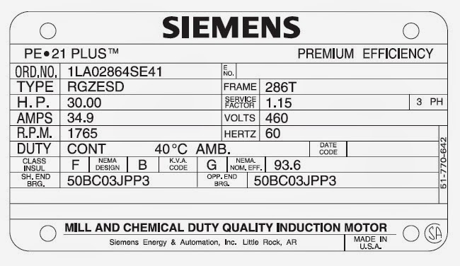 Electrical Engineering World: Nameplate of a sample 30 horsepower AC motor