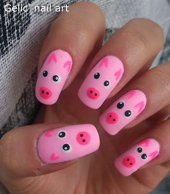Gelic' nail art: Pink pig nail art