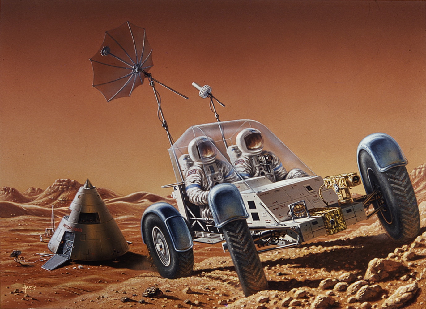 Retro style Mars rover by David A. Hardy | human Mars