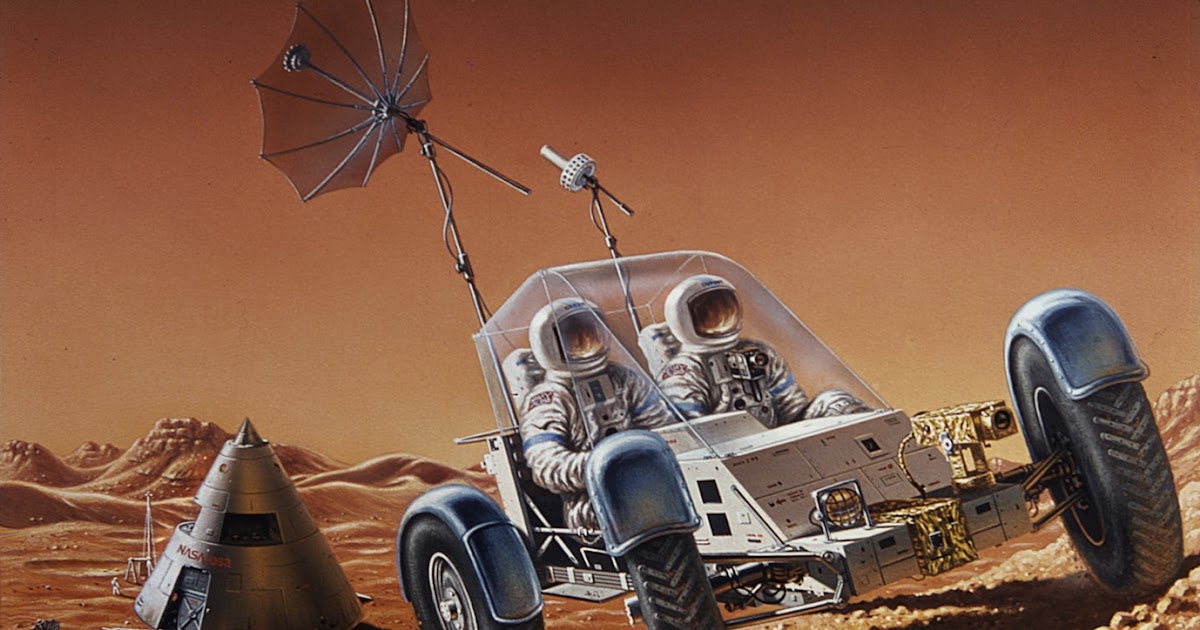 Retro style Mars rover by David A. Hardy | human Mars