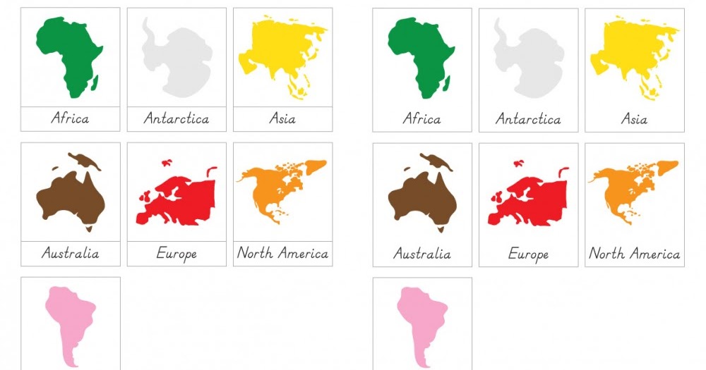 Continent Nomenclature- Three Part Cards
