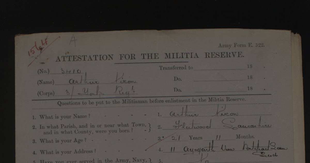 Army Forms & Attestations: Army Form E.522 - Militia Reserve Attestation