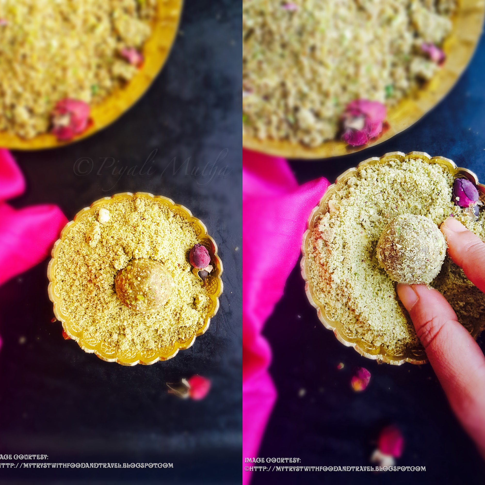 My Tryst With Food And Travel: Pista Gulkand Laddu Recipe / Dairy Free ...