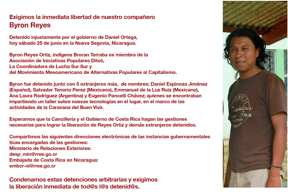 CONTINÚA DETENIDO EN NICARAGUA, BYRON REYES ORTIZ. INDÍGENA TICO