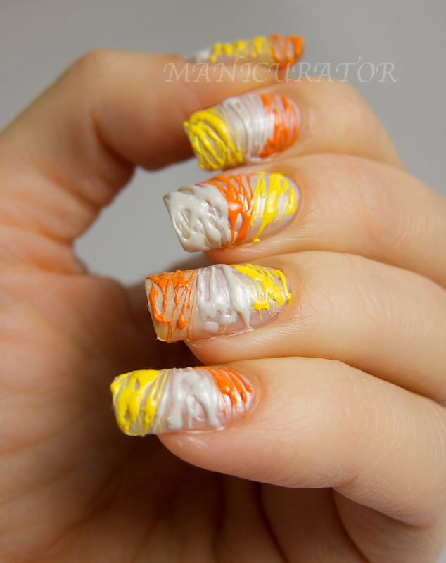 Digit-al Dozen Halloween Week Candy Corn String Nail Art