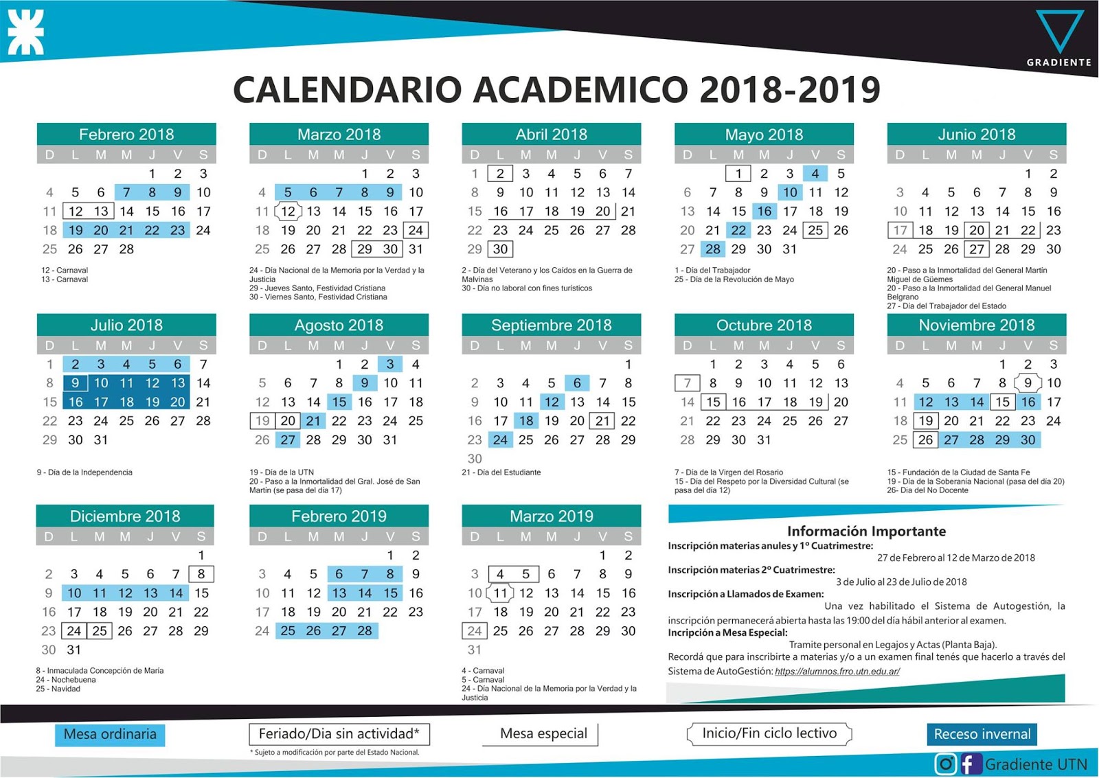 Calendario Académico 2018-2019