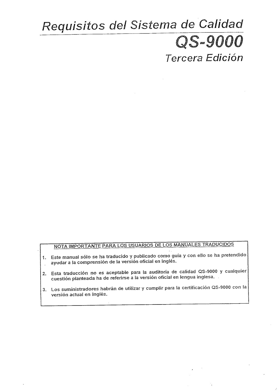 QS 9000:1998 : Experiencias Barbaras