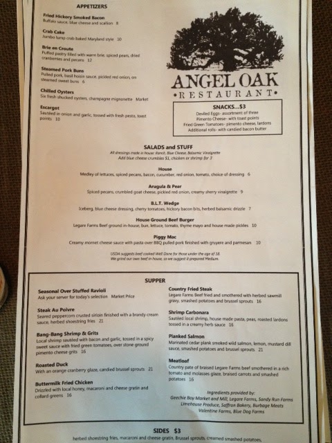Angel Oak Restaurant : Menu
