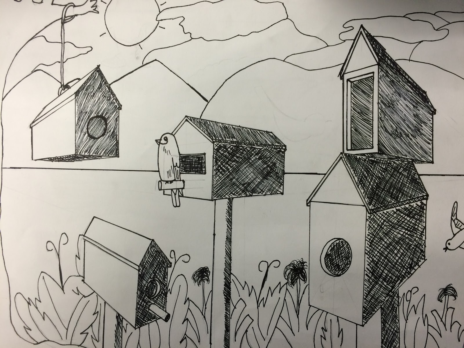 Mrs. Wille's Art Room: Bird houses in 2 point perspective