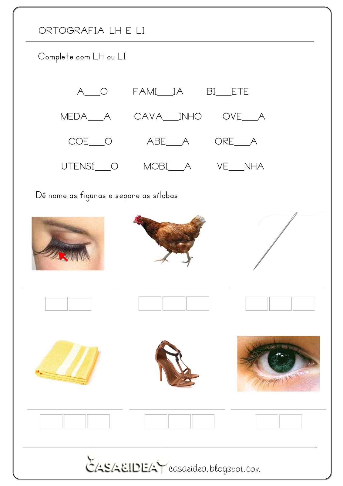 Palavras Com Lh E Li Atividades - BRAINCP