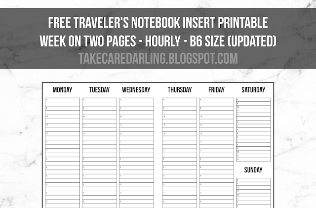 B6 TN: Week on 2 Pages - Hourly - Planner Printables