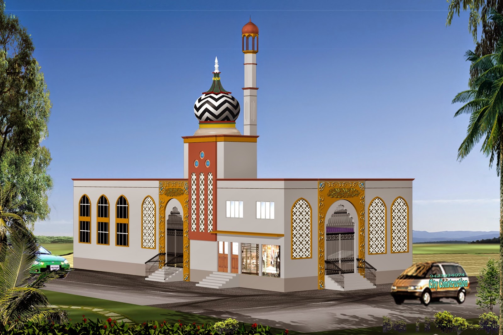 City Construction: Masjid Elevation 3D Desingn