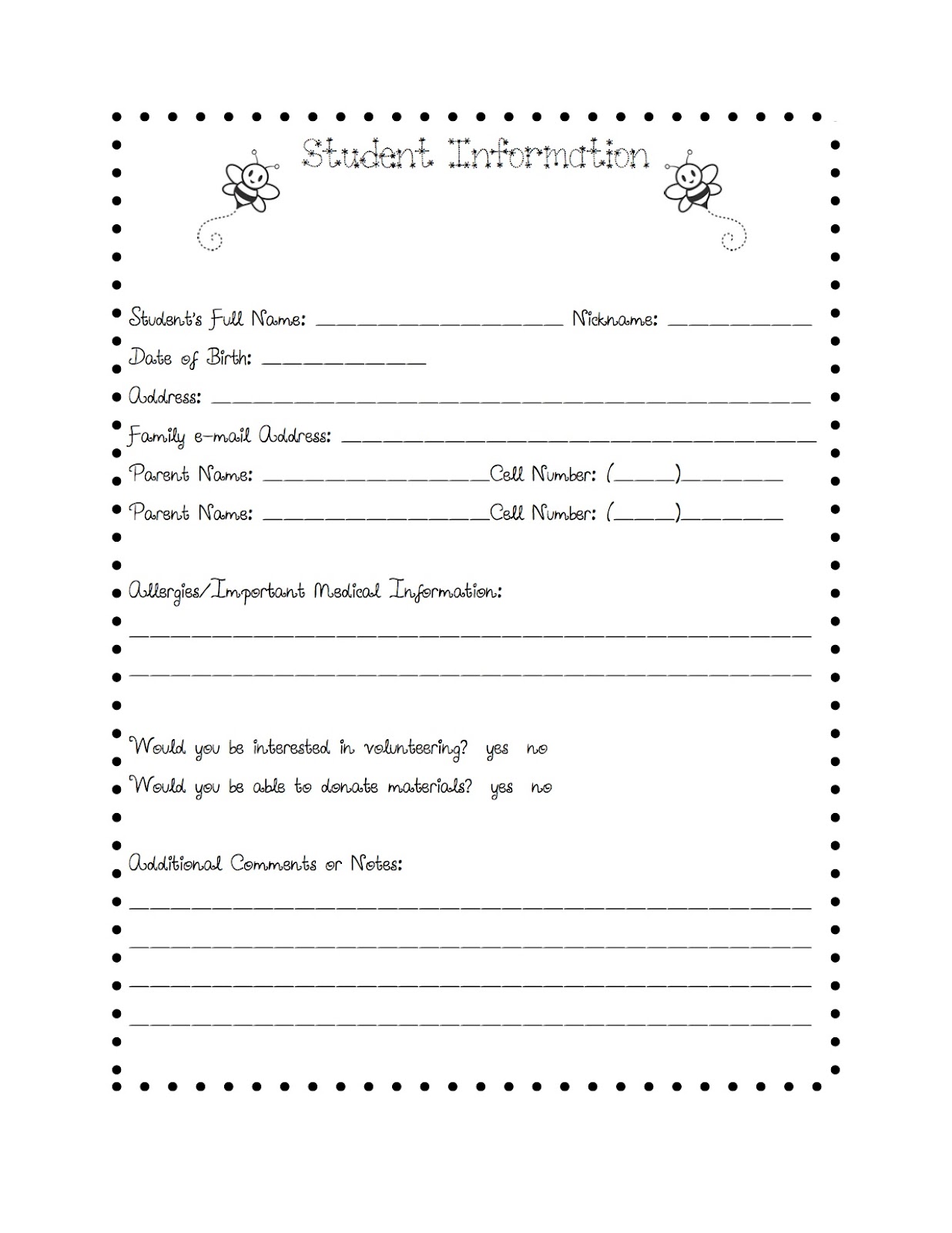 **FREEBIE** Student Information Page