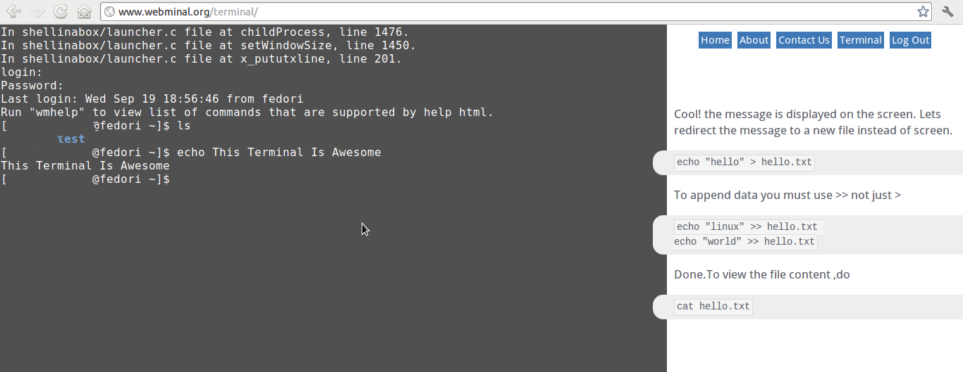 Webminal, a free online Linux terminal