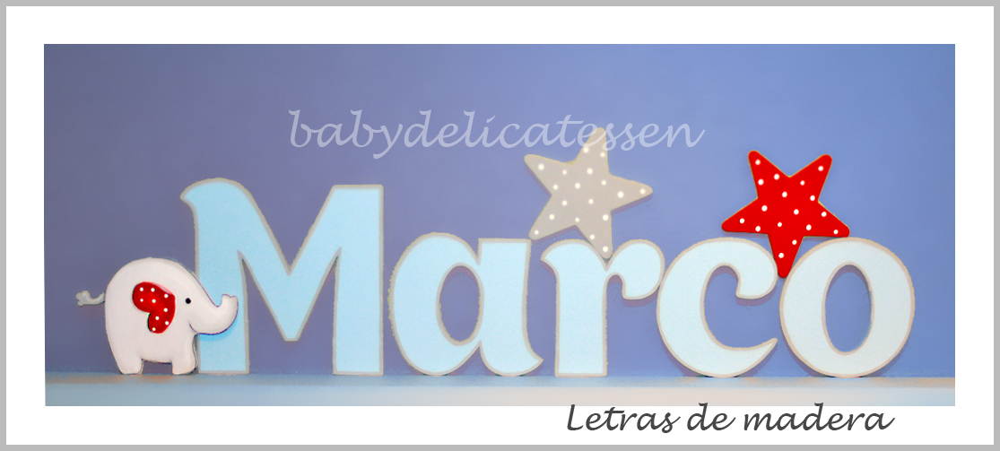 BABY DELICATESSEN LETRAS DE MADERA: MARCO CON ELEFANTE Y ESTRELLAS