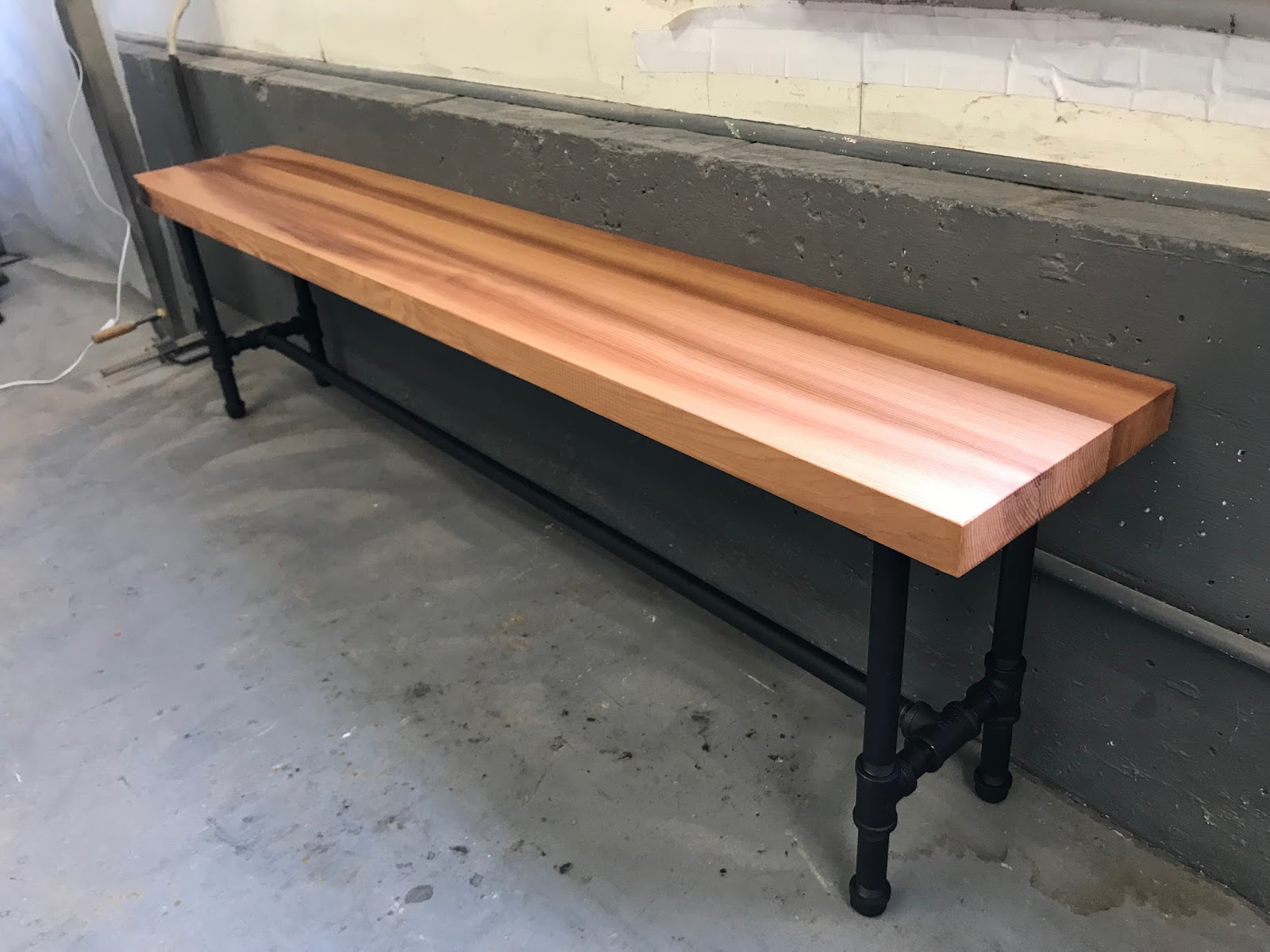 driftedge woodworking: Clear Cedar and Steel Pipe Bench. $250.00