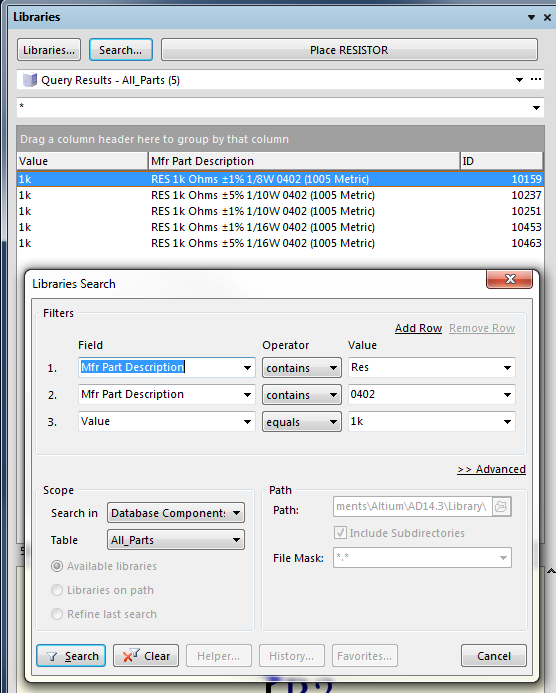 Parts: Database Search