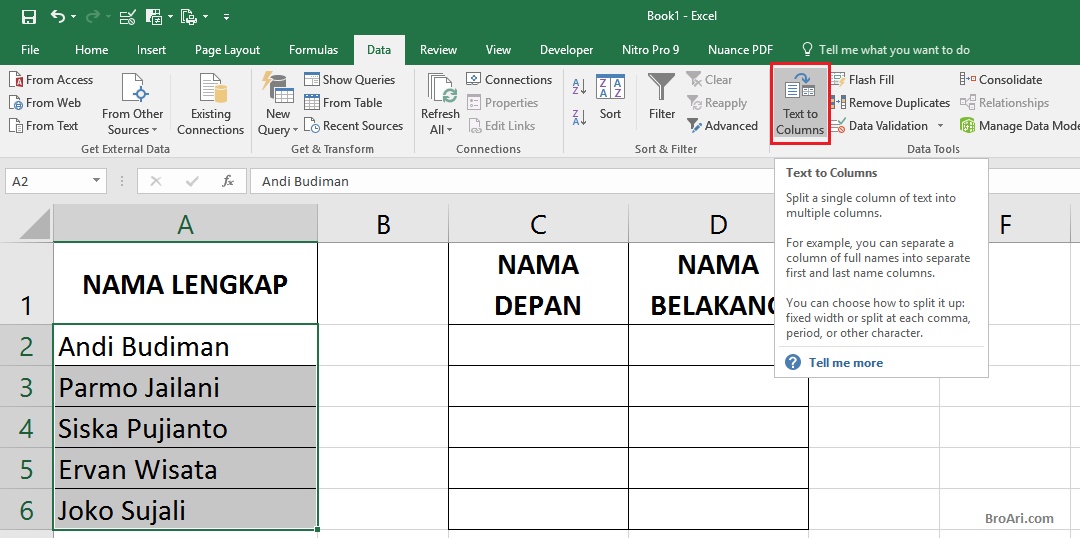 Rumus Excel Memisahkan Nama Depan dan Belakang - Catatan Bro Ari Rumus Excel Memisahkan Nama Depan dan Belakang - Catatan Bro Ari