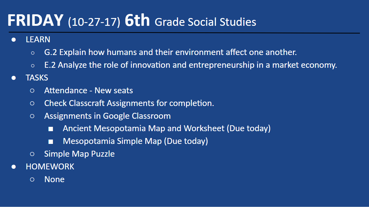Mr. Gilbert Daily Announcements: 6th Grade - Friday - Daily Announcements