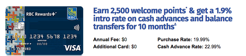 RBC Rewards Visa+ increased sign up bonus of 2,500 Points (up to a $25 ...
