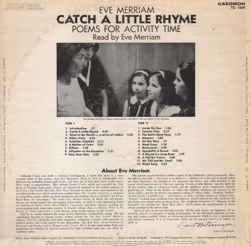 Unearthed In The Atomic Attic: Catch A Little Rhyme - Eve Merriam