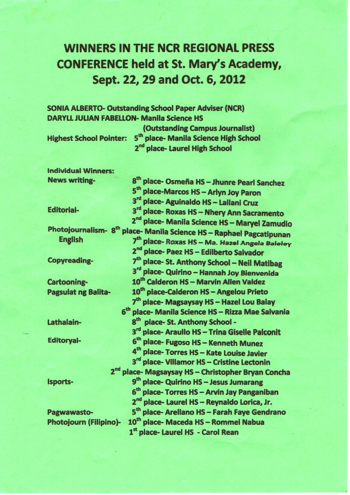 Department of Education Manila: DepEd Manila Declared Champion in NCR ...