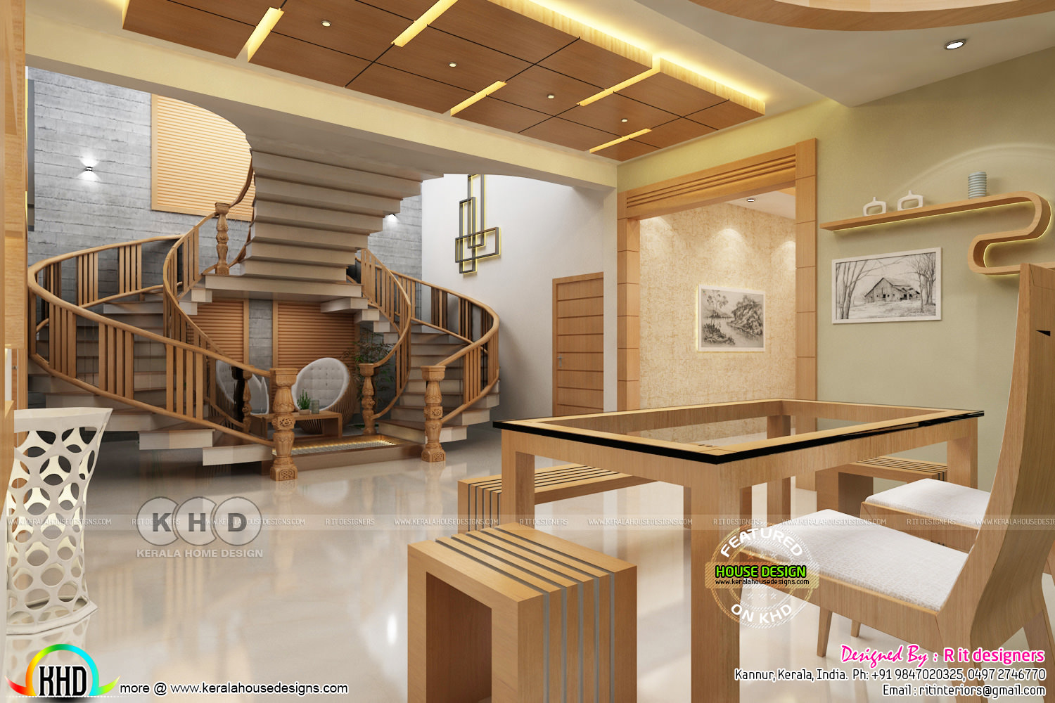 Bifurcated stair and courtyard interior designs - Kerala Home Design ...