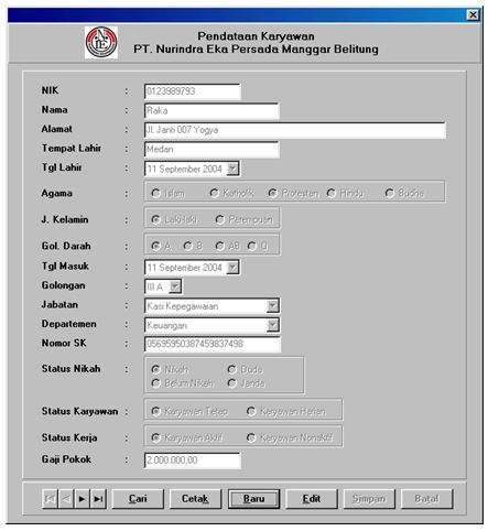 Kajian Teori Informatika: Contoh Form Pendataan Karyawan
