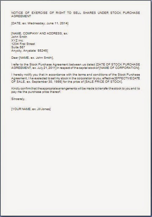 Stock Sale Letter of Instruction