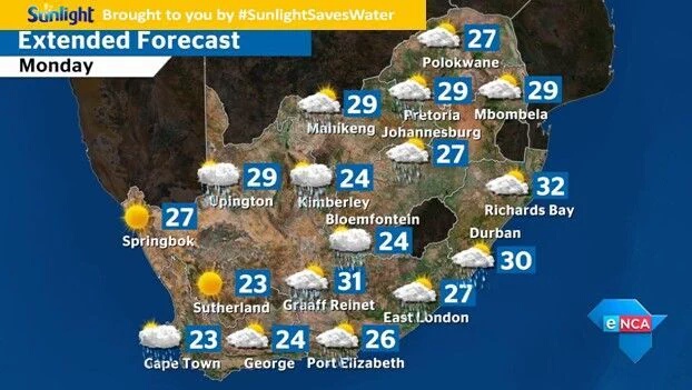 Hibiscus Tribune: SOUTH AFRICA HERES YOUR WEATHER FOR MONDAY