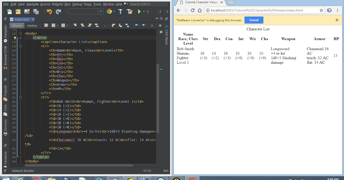 d100 Mechanic: Simple Character Viewer Tutorial: writing HTML tables ...