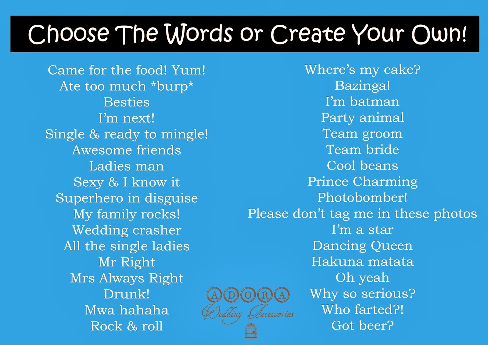 Adora Wedding Accessories: Photobooth Word Props